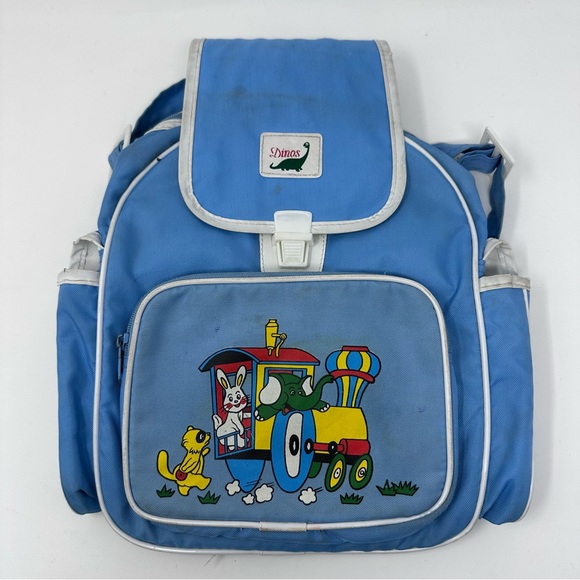 Other | Vintage Dinos Backpack Zip Up School Bag Train Elephant Rabbit ...